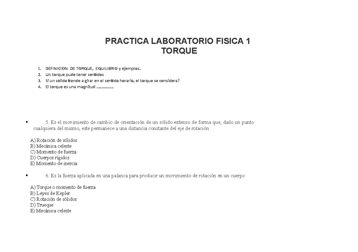Practica Laboratorio Fisica 1 - PRACTICA LABORATORIO FISICA 1 TORQUE ...