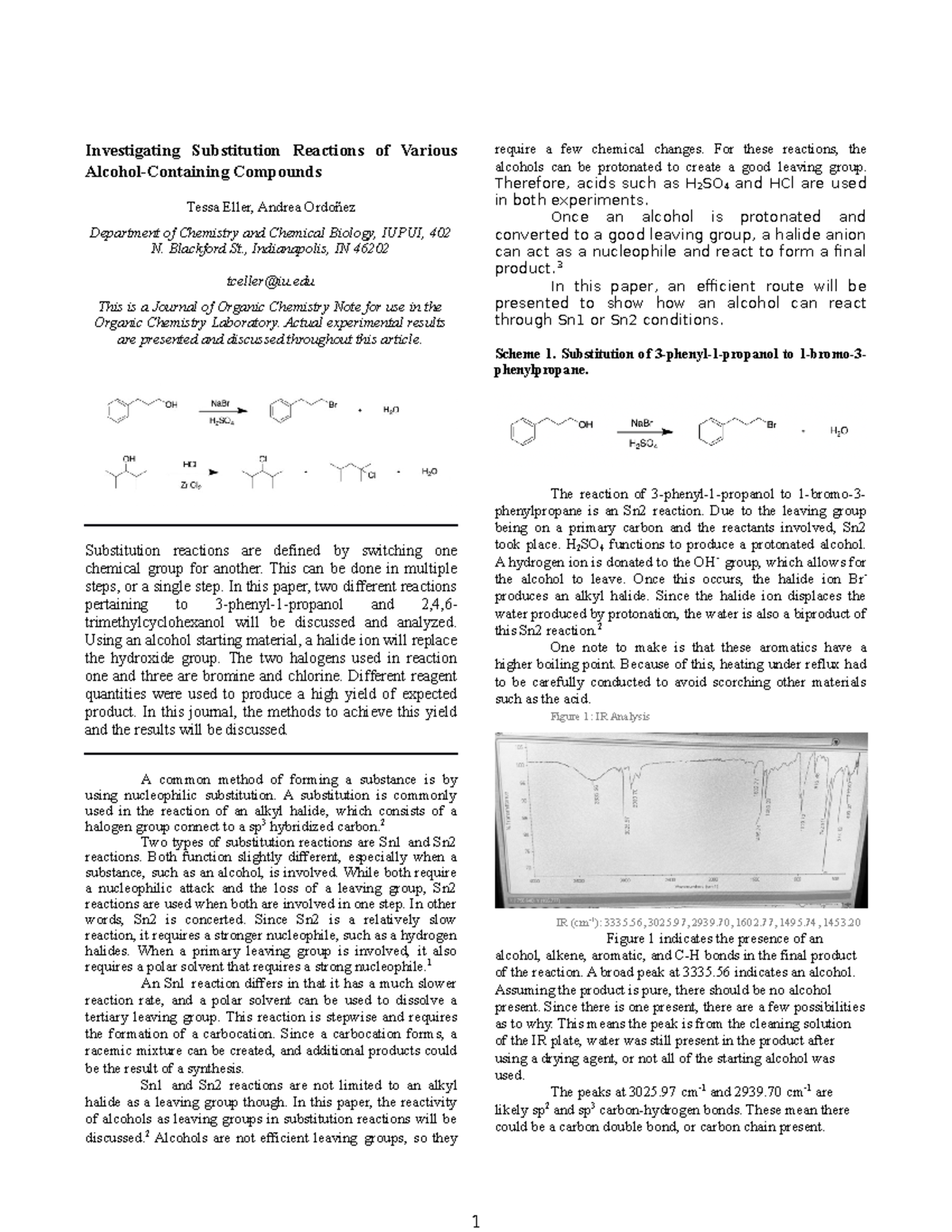 Joc note report - Investigating Substitution Reactions of Various ...