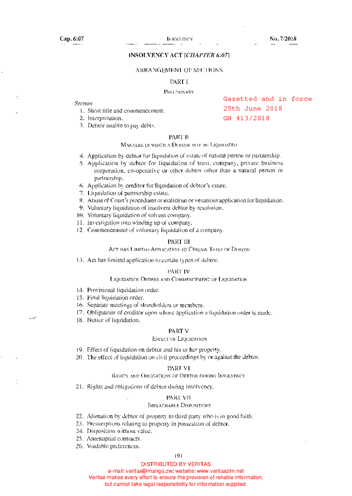 insolvency act clean 1 for those studying company law - Cap. 6:07 ...