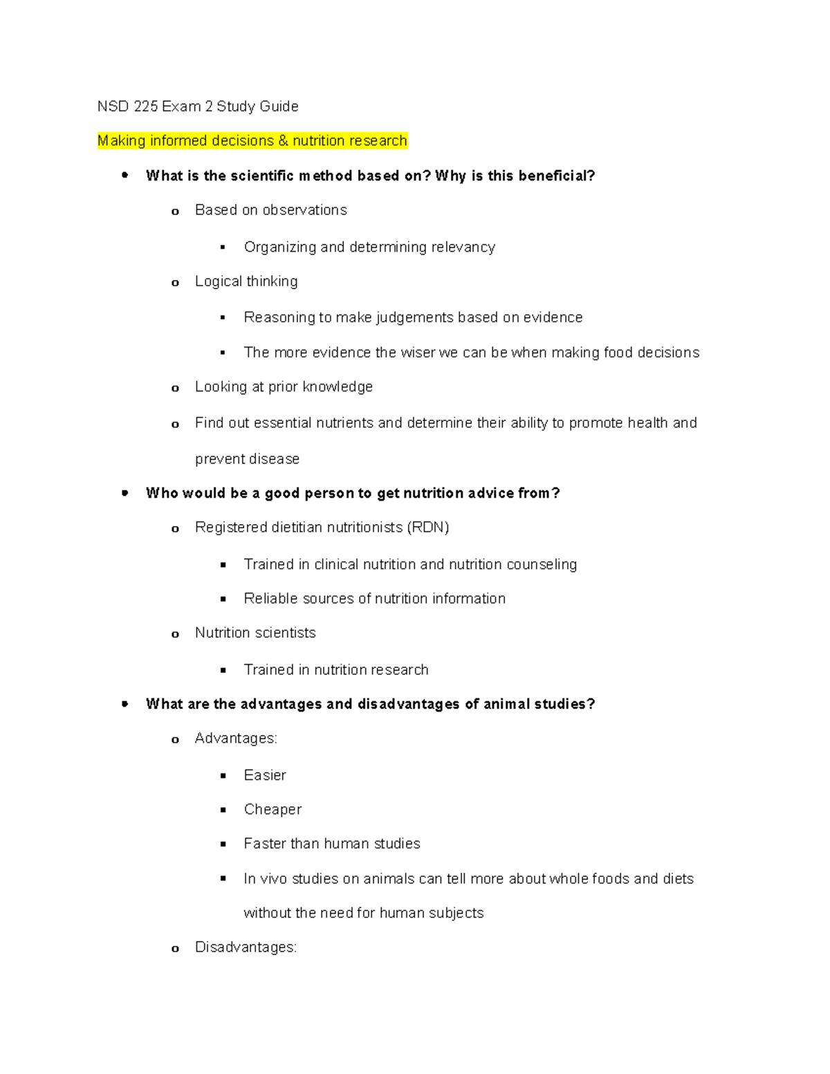 NSD 225 Exam 2 Study Guide - NSD 225 Exam 2 Study Guide Making informed ...