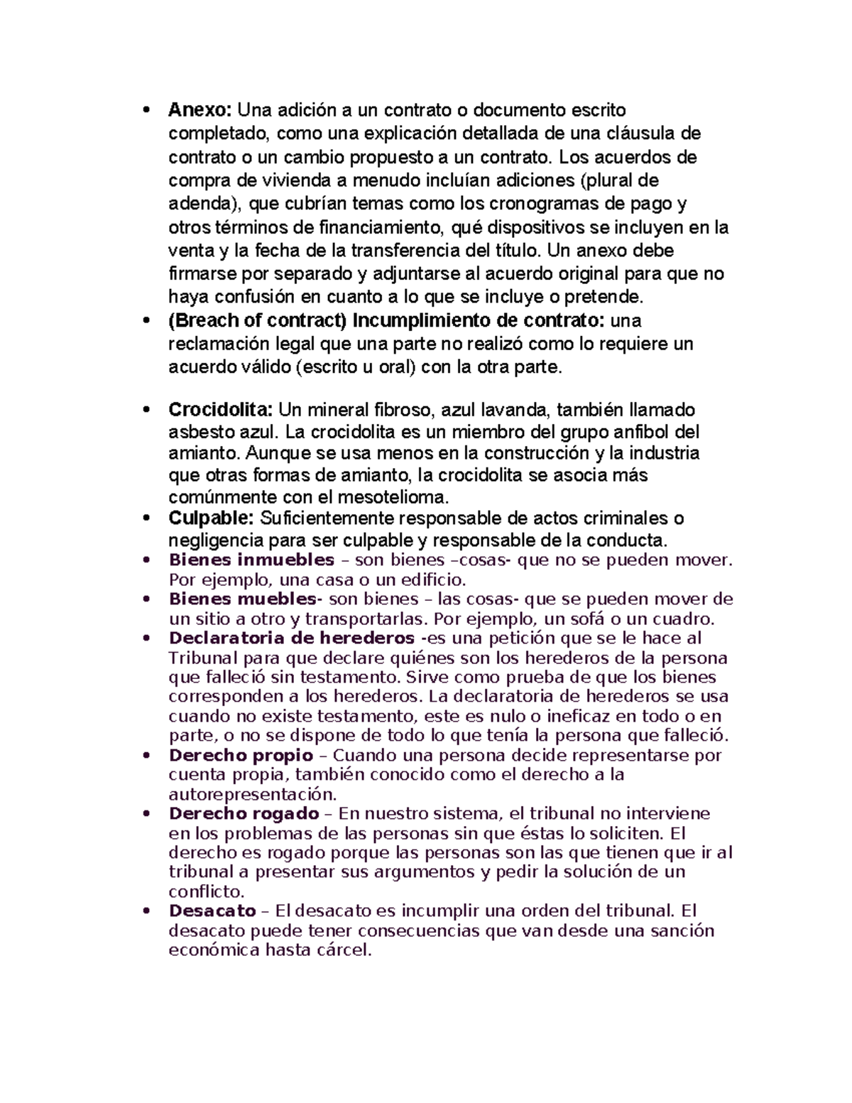 Vocabulario - Anexo: Una adición a un contrato o documento escrito ...