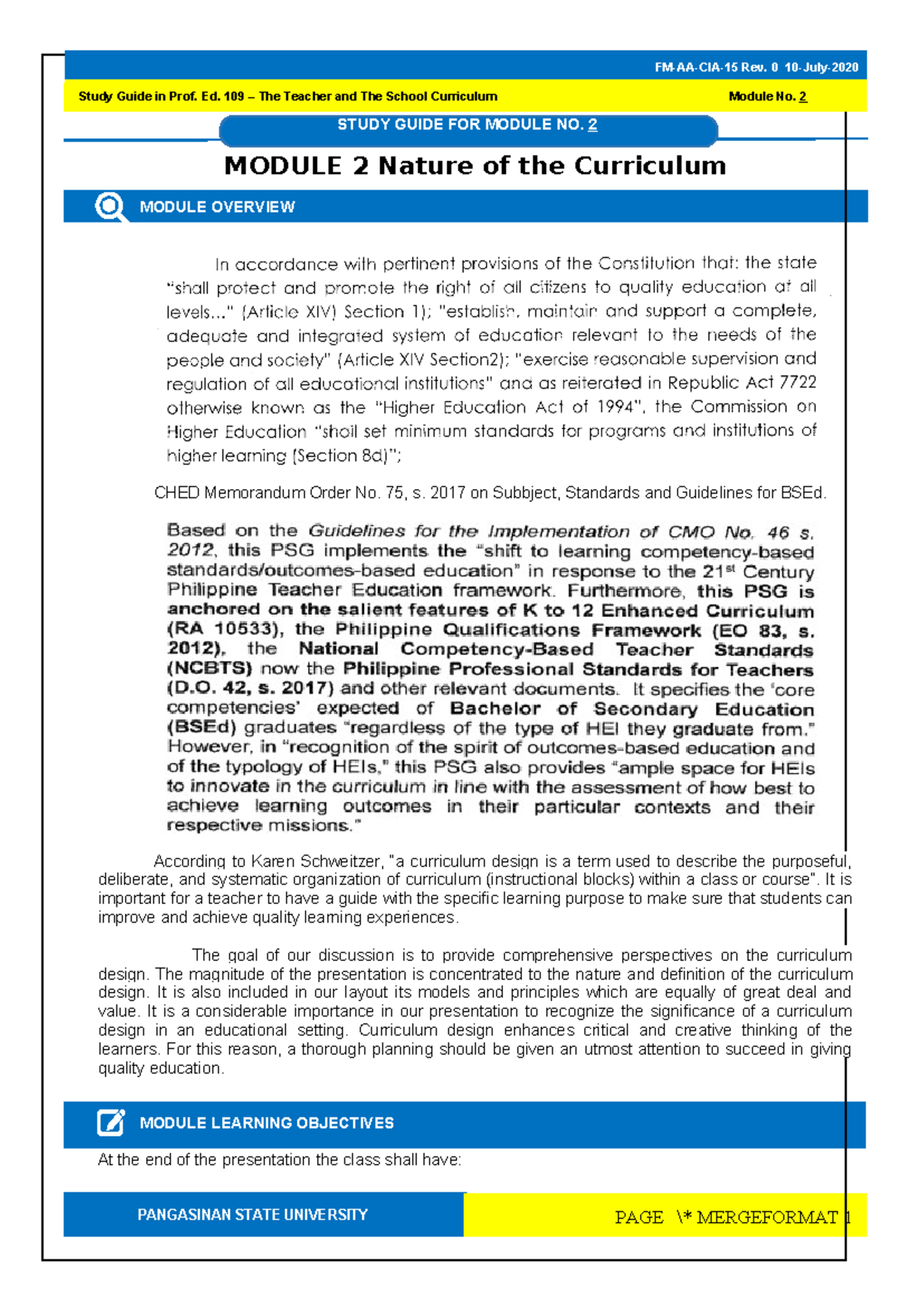 Module 2 Prof Ed 109 - Study guide for educ students - STUDY GUIDE FOR ...