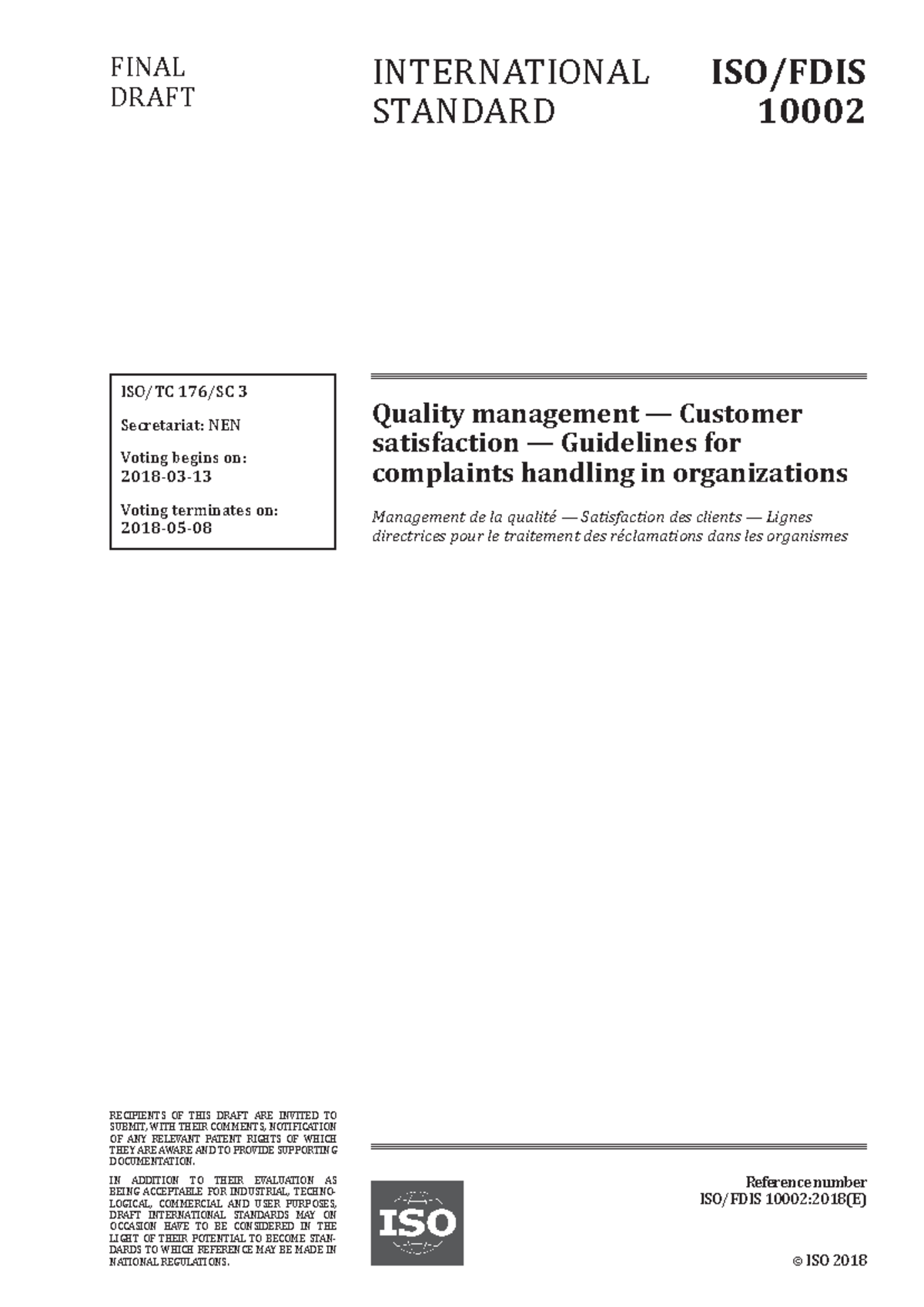 ISO-10002 - ISO 10002 - © ISO 2018 Quality management — Customer ...