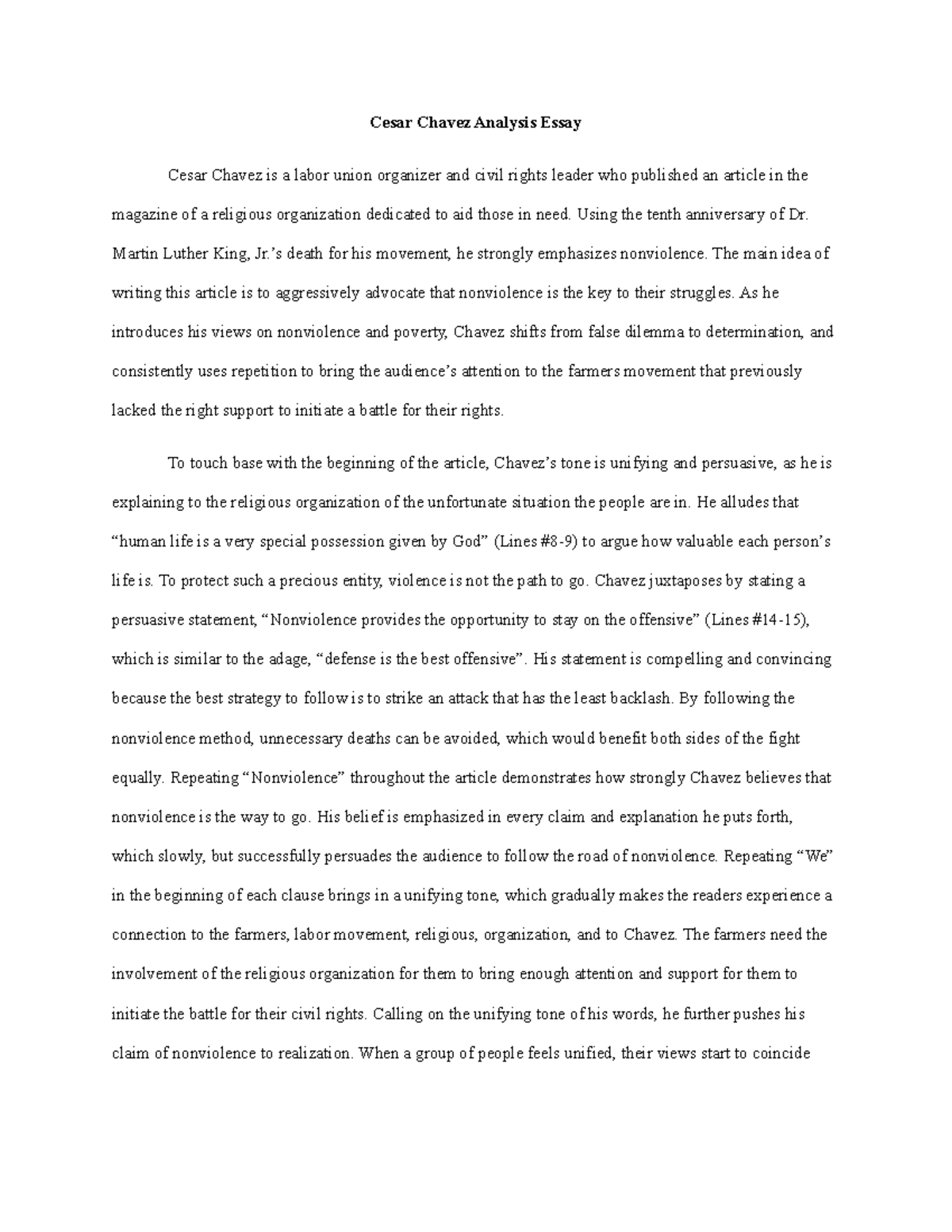 Cesar Chavez Analysis Essay - Cesar Chavez Analysis Essay Cesar Chavez ...
