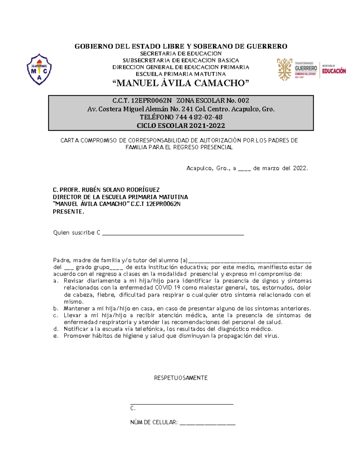 Carta compromiso presencial - GOBIERNO DEL ESTADO LIBRE Y SOBERANO DE ...