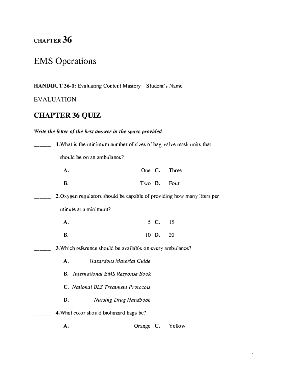 Ems - CHAPTER EMS Operations 36 HANDOUT 36-1: Evaluating Content ...