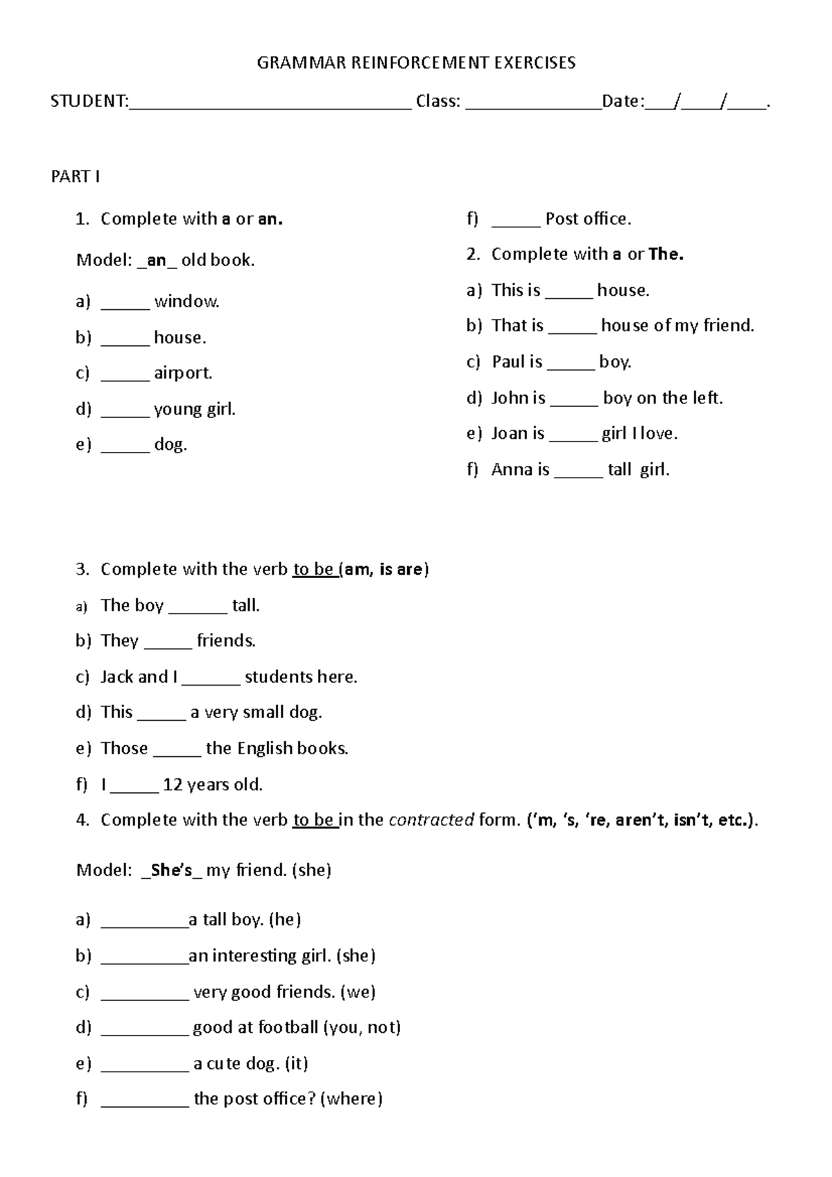 Grammar Reinforcement Exercises I - GRAMMAR REINFORCEMENT EXERCISES ...