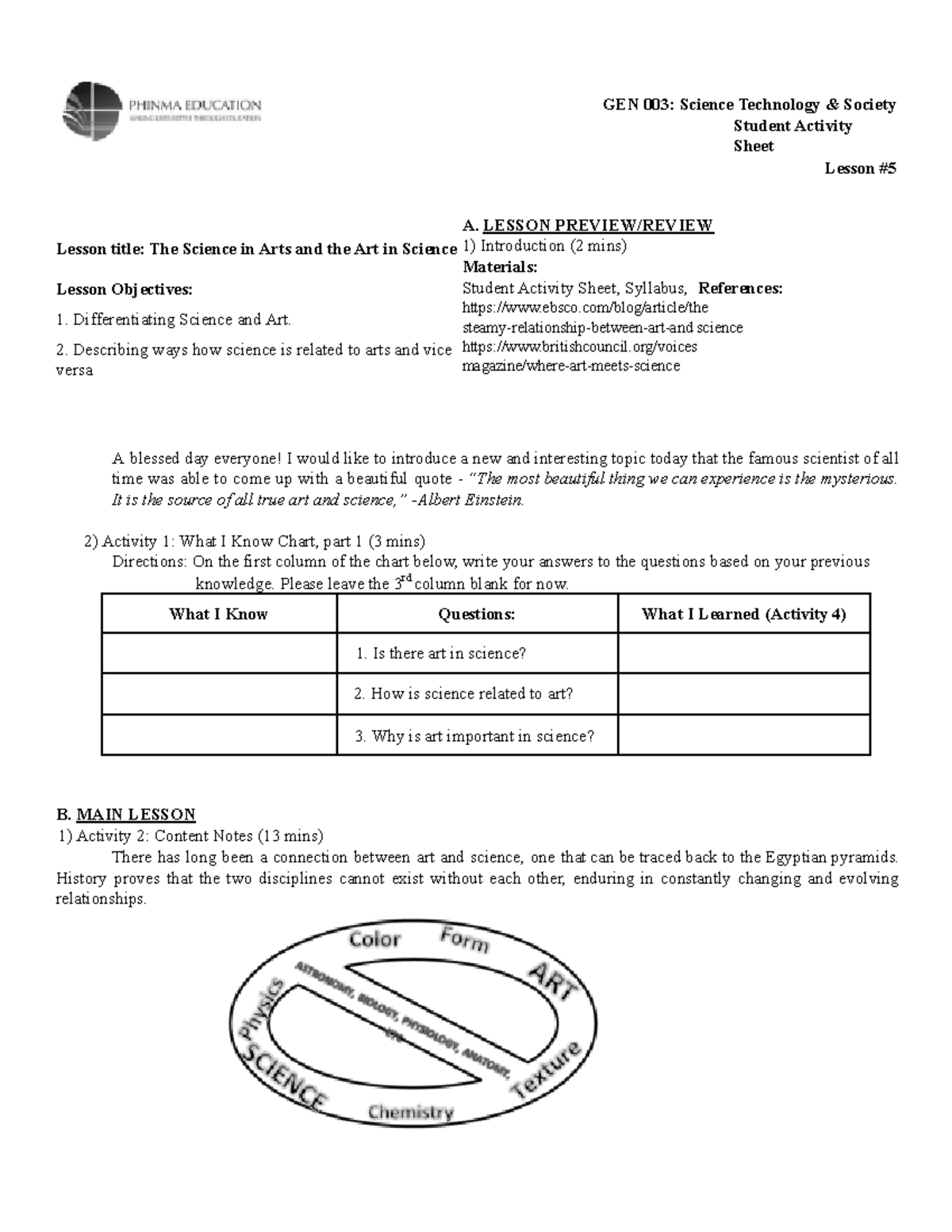 Lesson 5 SAS STS - GEN 003: Science Technology & Society Student ...