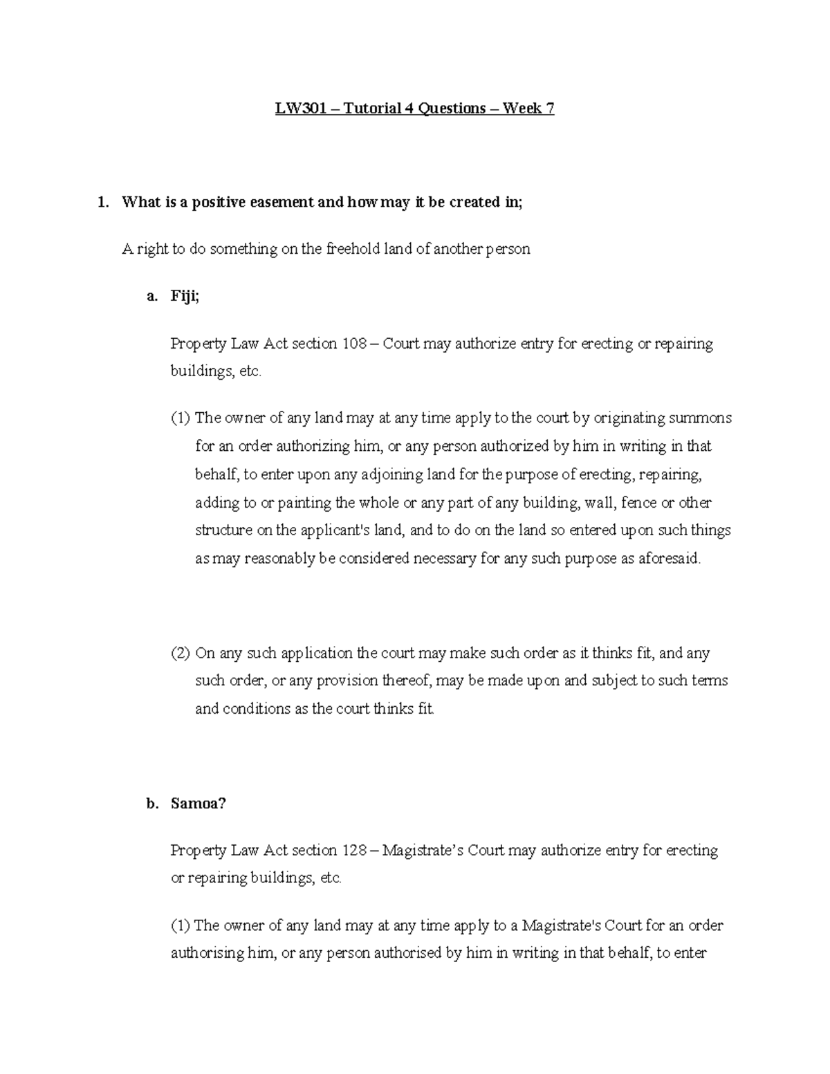 LW301 Week 7 Tutorial - Good - LW301 – Tutorial 4 Questions – Week 7 ...