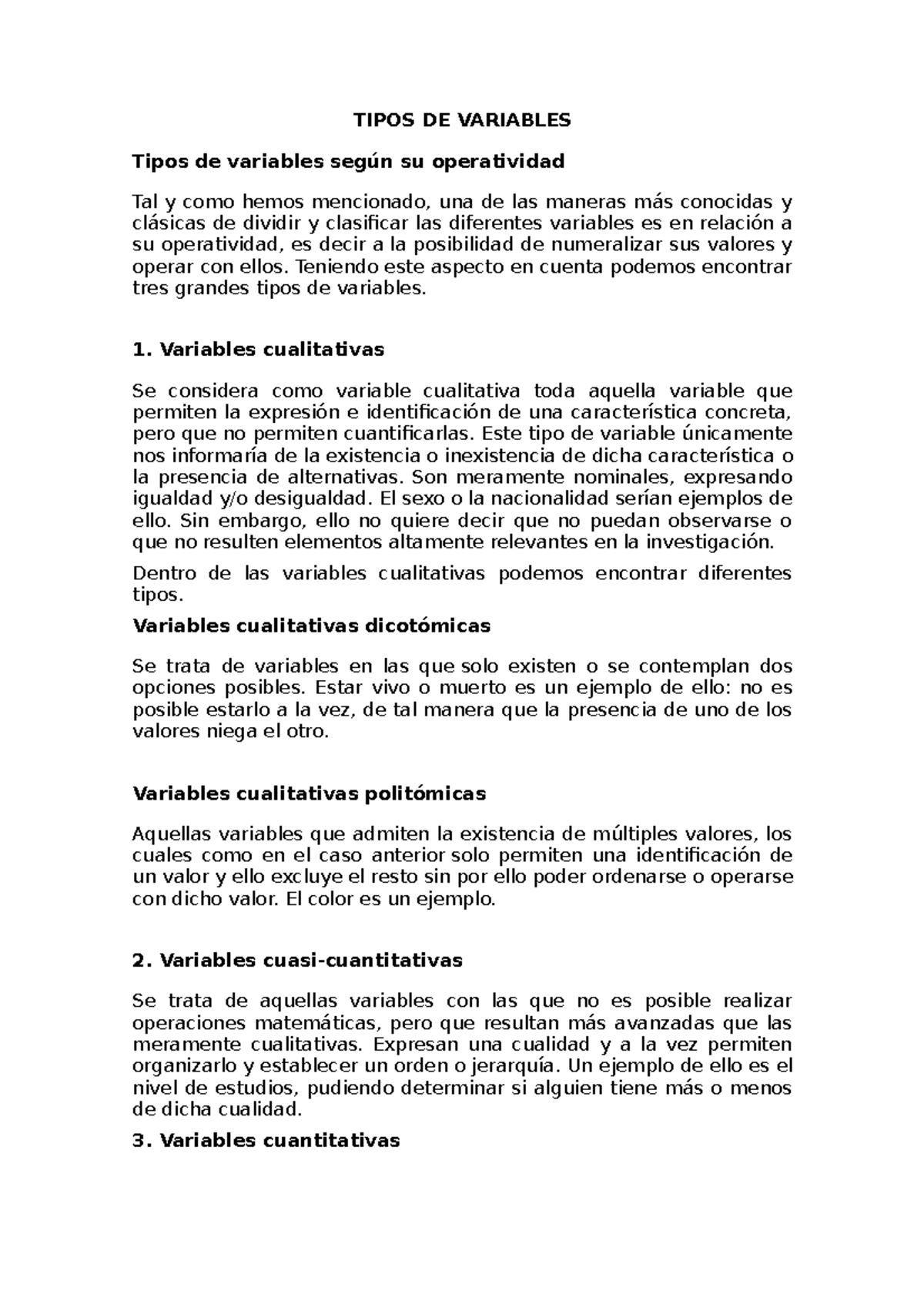 Tipos DE Variables - TIPOS DE VARIABLES Tipos de variables su ...