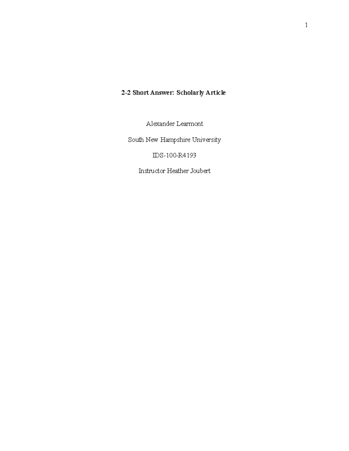 2-1 Short Answer: scholarly article - 2-2 Short Answer: Scholarly ...