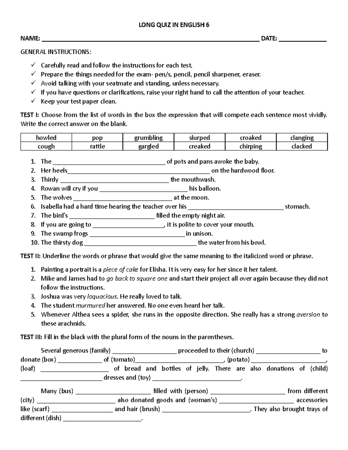 QUIZ 1 Q1 English - LONG QUIZ IN ENGLISH 6 NAME: - Studocu