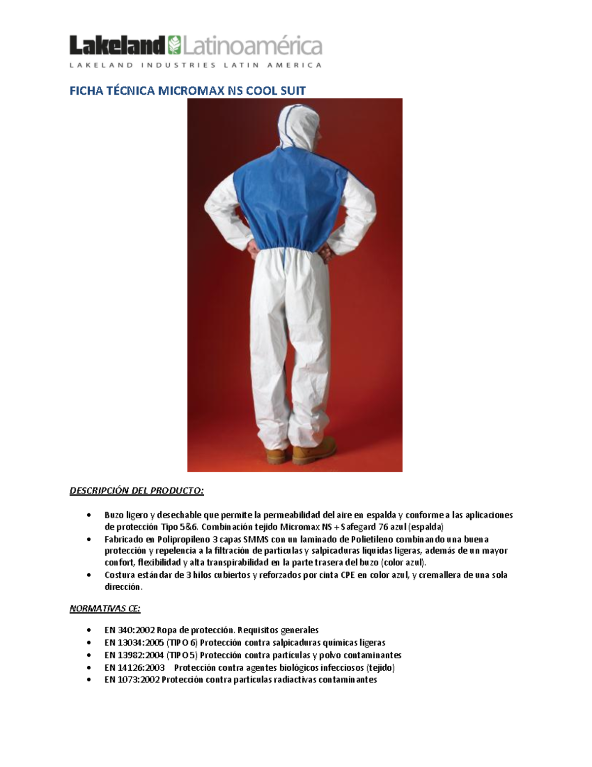 Ficha tcnica cool suit spanish - FICHA TÉCNICA MICROMAX NS COOL SUIT ...