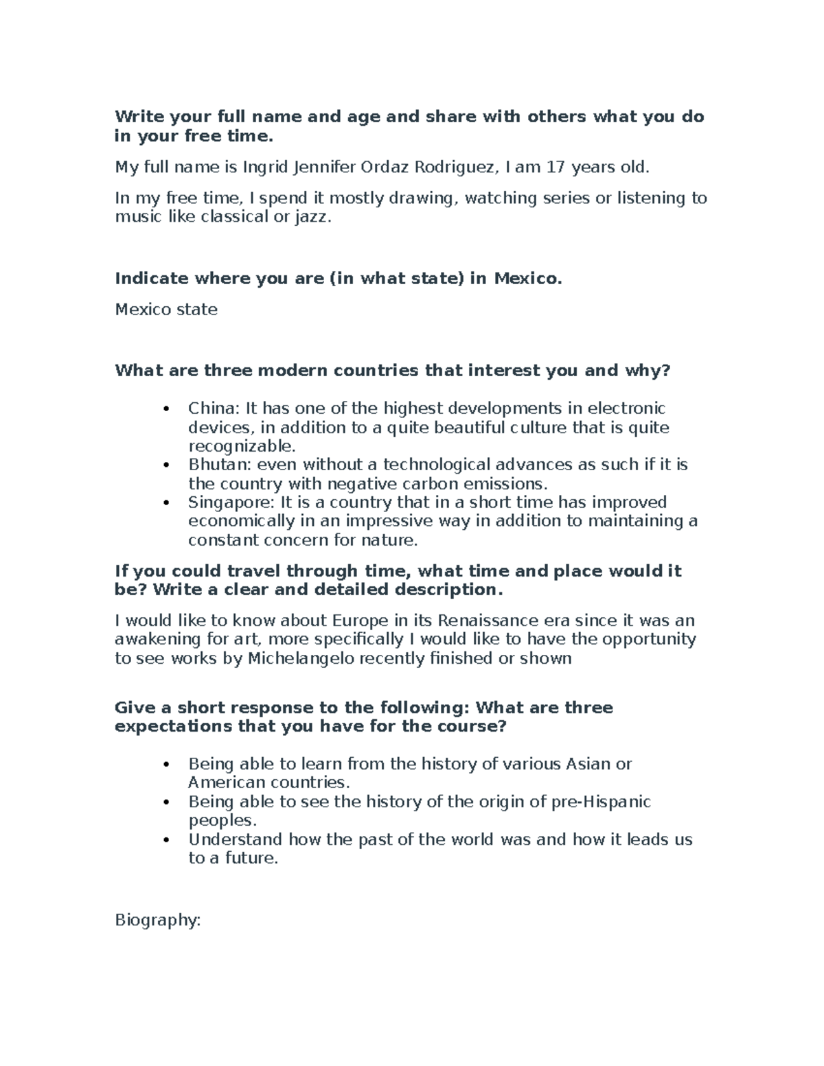 Contemporary world - Notes - Write your full name and age and share ...