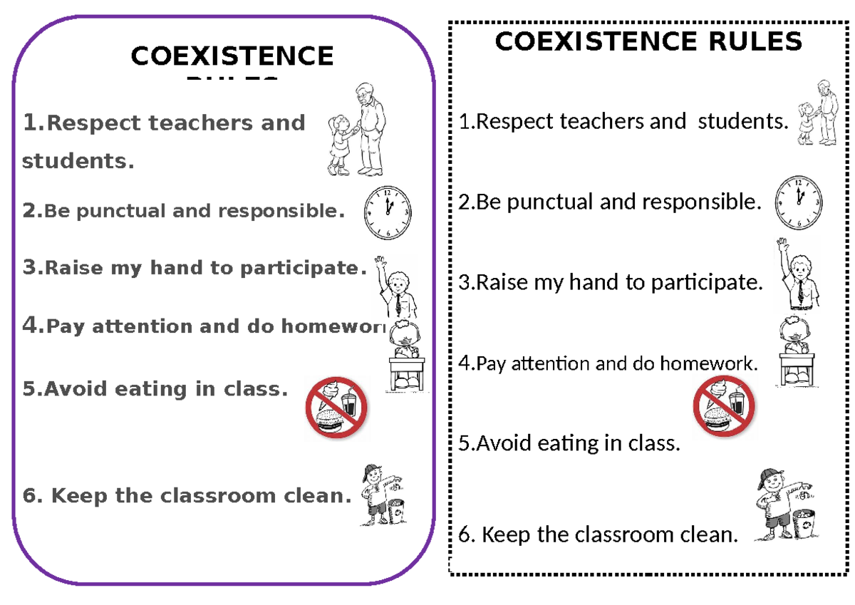 Coexistence rules - ingles intermedio 6 - 1 teachers and students. 2 ...