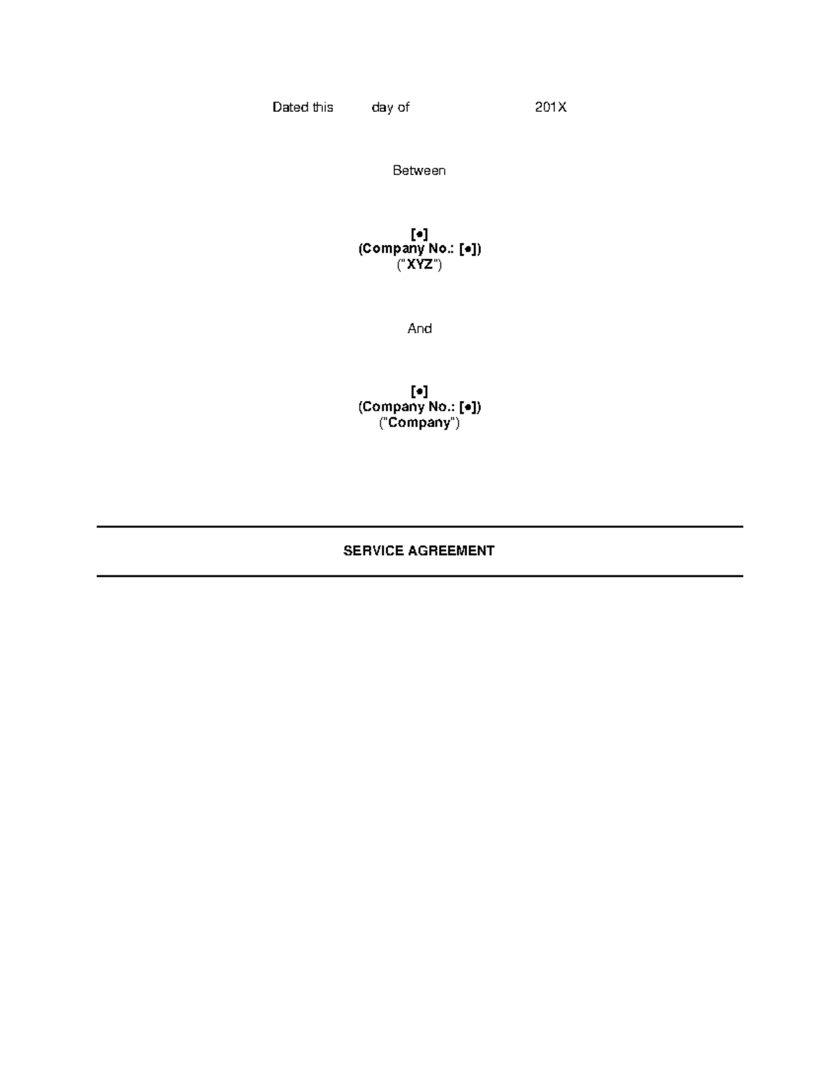 Service-Agreement - Draft Service Agreement - Dated this day of 201X ...
