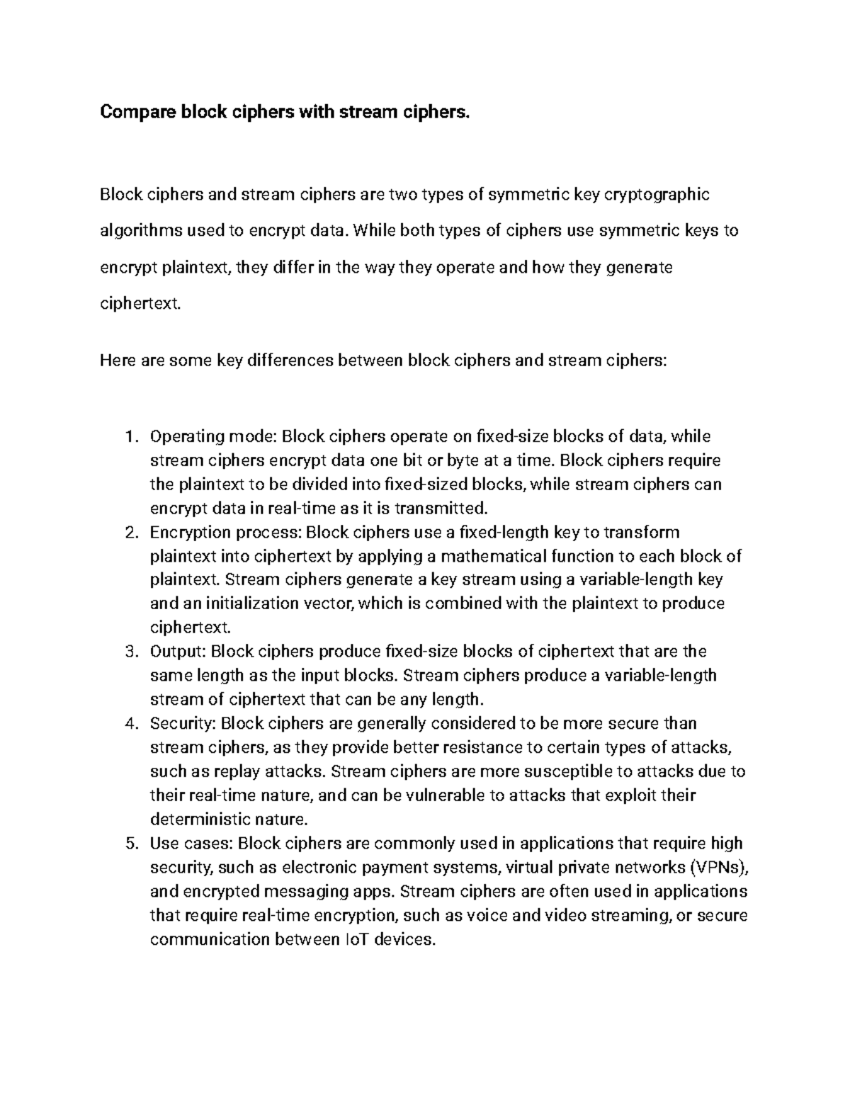 Compare block ciphers with stream ciphers - Block ciphers and stream ...