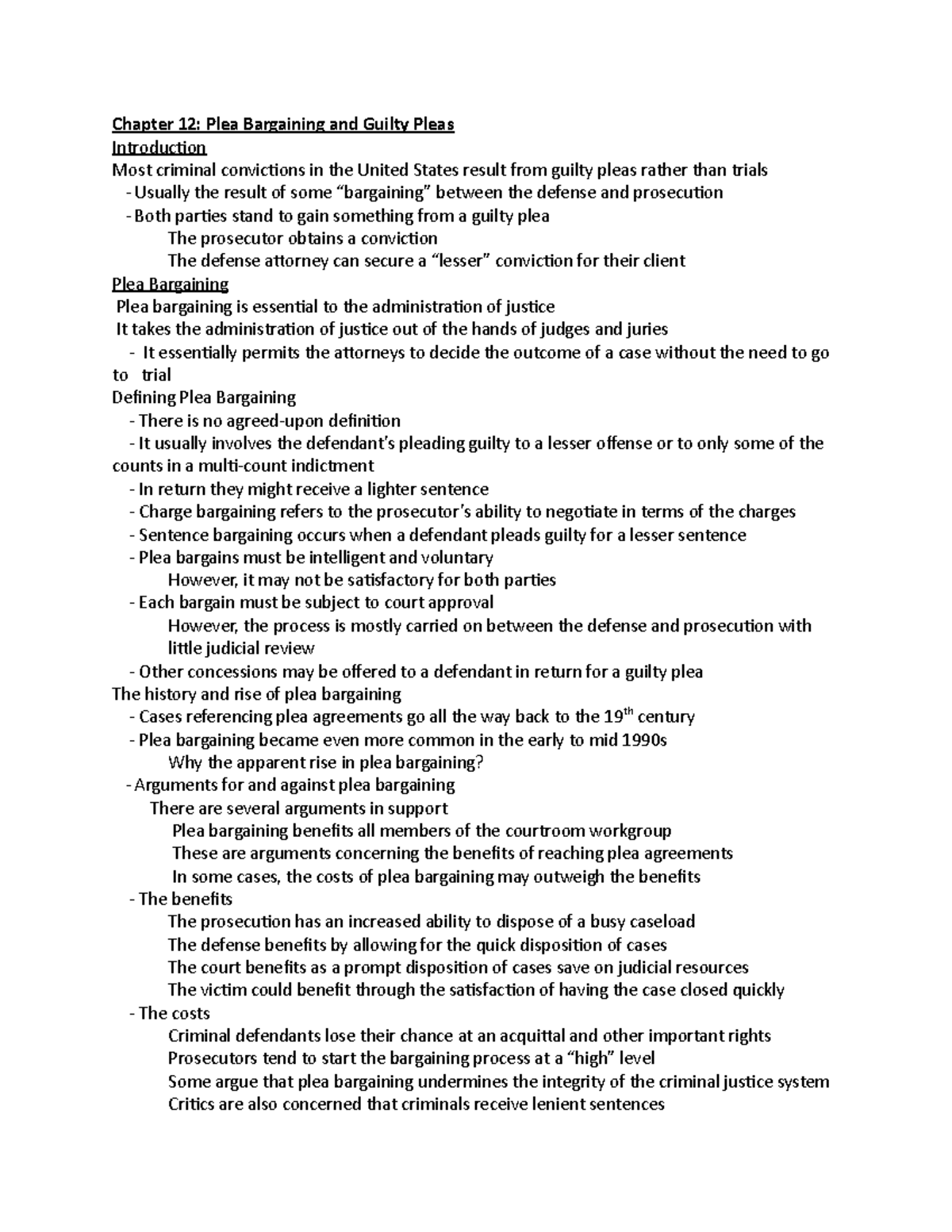 Chapter 12 - Professor O'Donnells notes - Chapter 12: Plea Bargaining ...