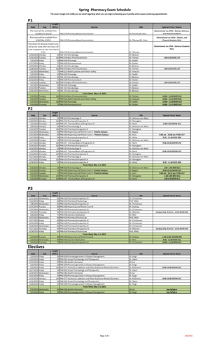 Pharm D 2 Campus Class of 2025 - 5/24/ Time Monday Tuesday Wednesday ...