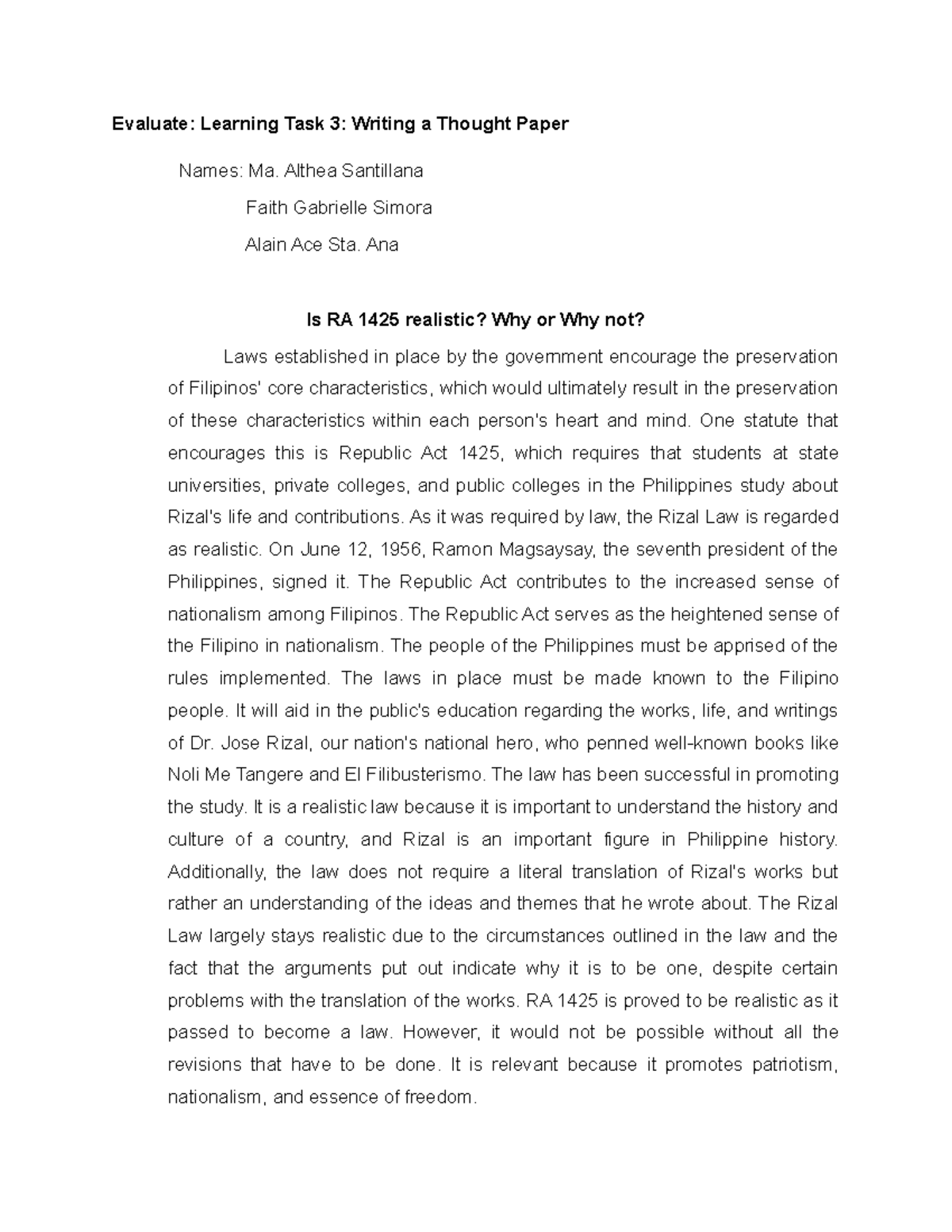 Evaluate Learning Task 3 (Simora, Santillana, Sta. Ana) - Evaluate ...