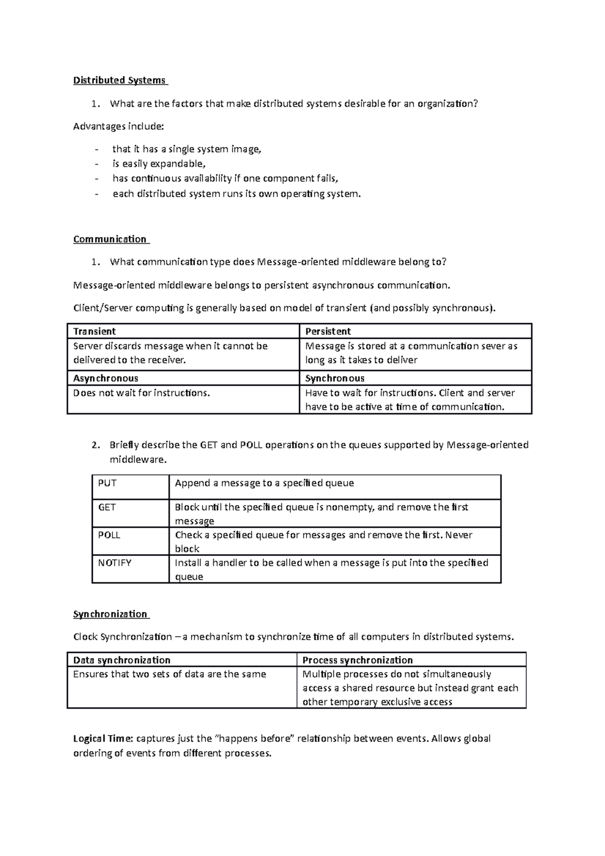 Final Exam Summary Notes - Distributed Systems What are the factors ...