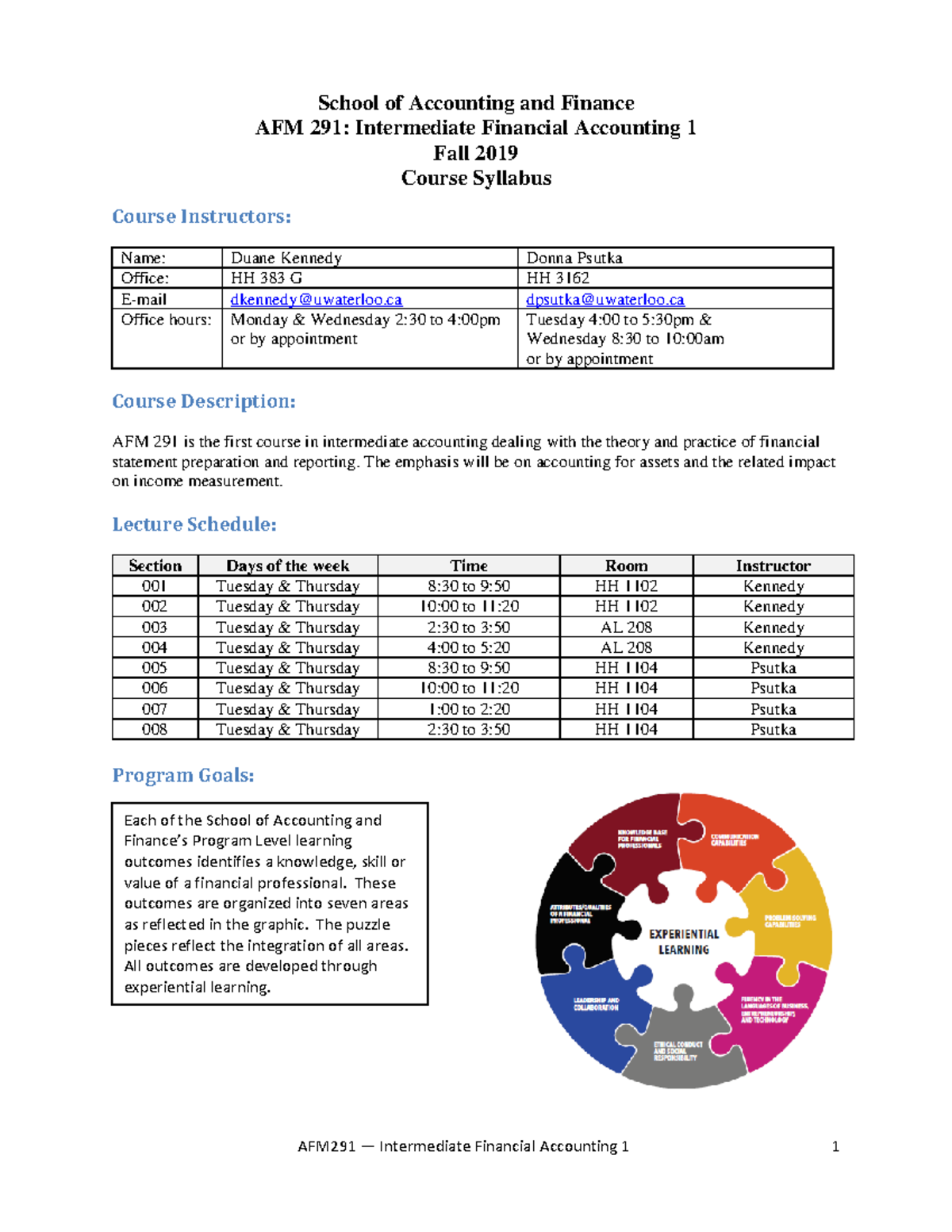 AFM 291 Course Outline Fall 2019 Final - Warning: TT: undefined function: 32 Warning: TT ...