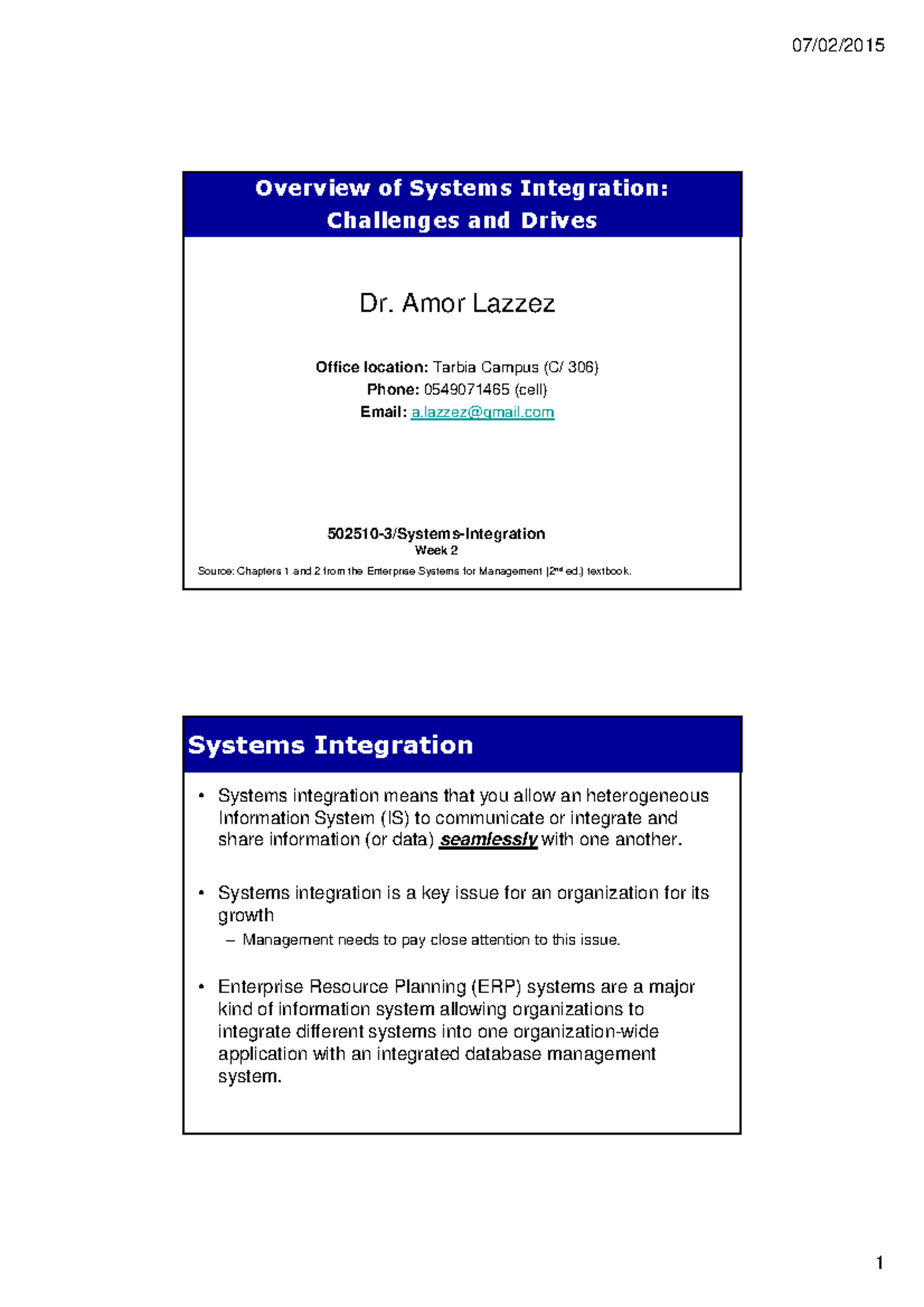 Chapter 1-Overviewof Systems Integration - Overview of Systems ...