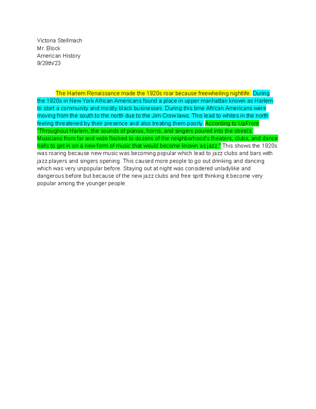 Roaring 20s Summative - Practice test - Victoria Stellmach Mr. Block ...