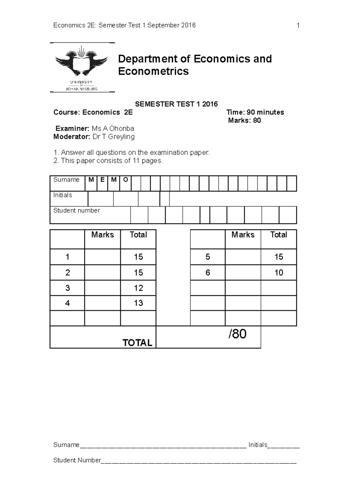 Semester Test 1 ECO 2E - Economics 2E: Semester Test 1 September 2016 1 ...