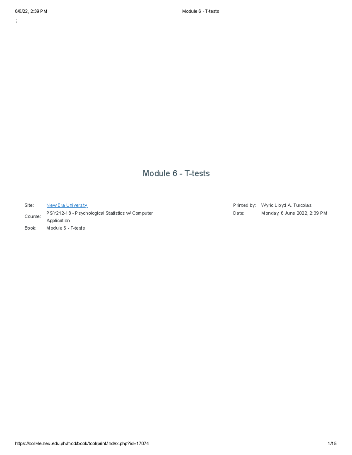 Module 6 - T-tests - jhiugbui - ; Module 6 - T-tests Site: New Era ...