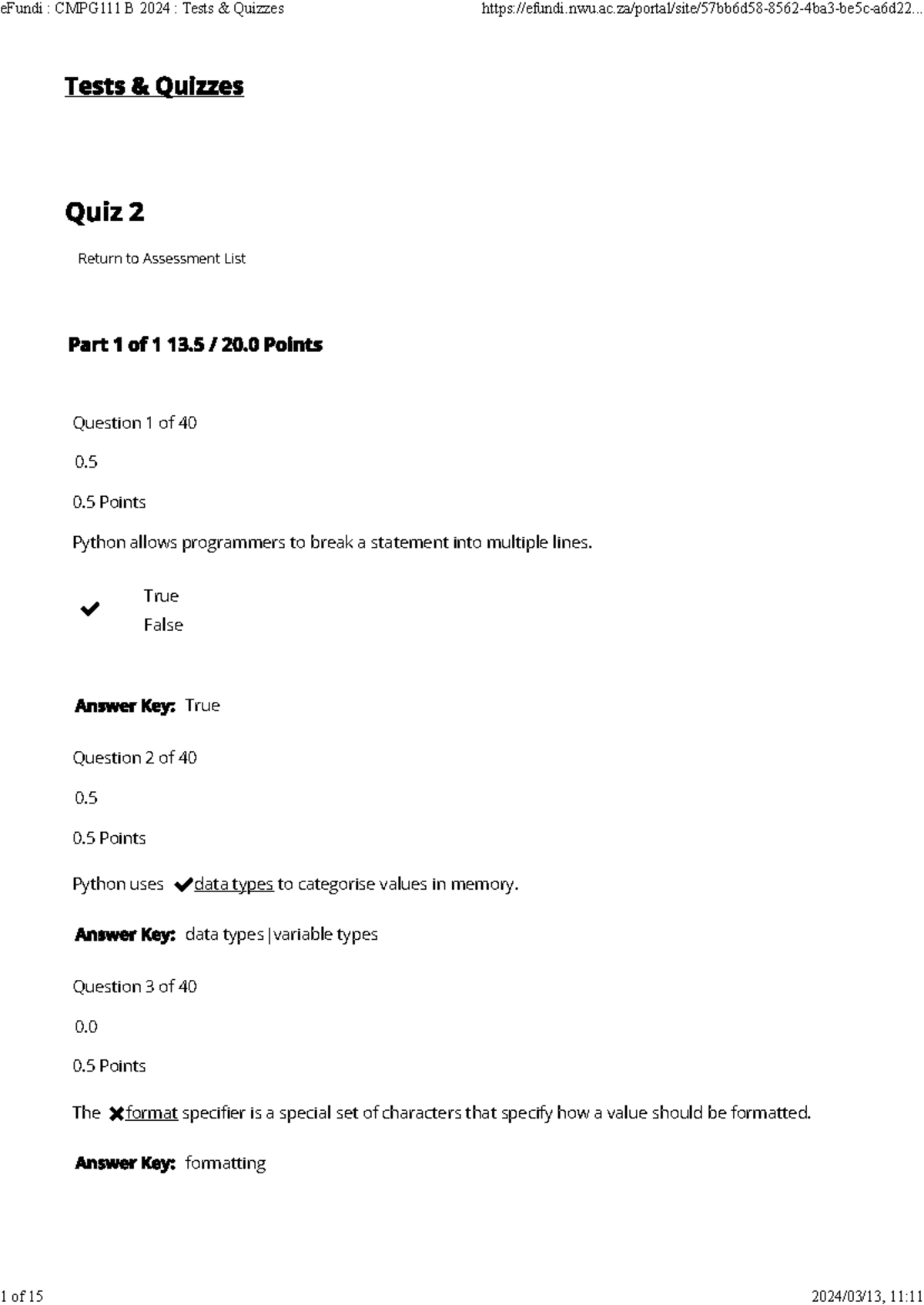 Cmpg111 Quiz 2 Introduction To Computing And Programming English Return To Assessment List