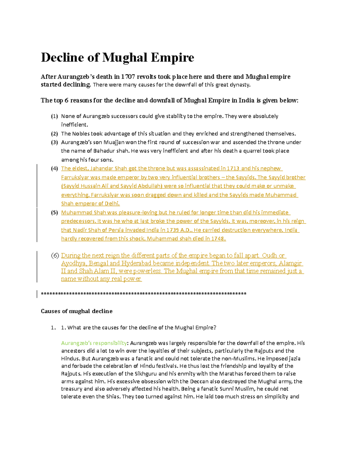 Decline of Mughal Empire - Decline of Mughal Empire After Aurangzeb’s ...