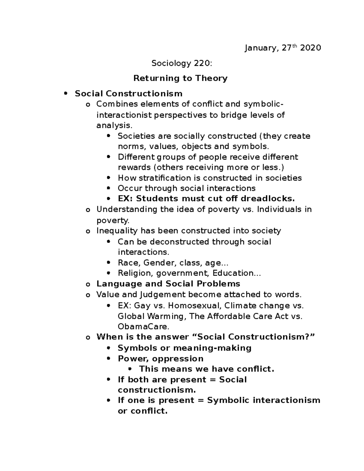 Soc 220 Class 5 - Lecture notes 5 - January, 27th 2020 Sociology 220 ...