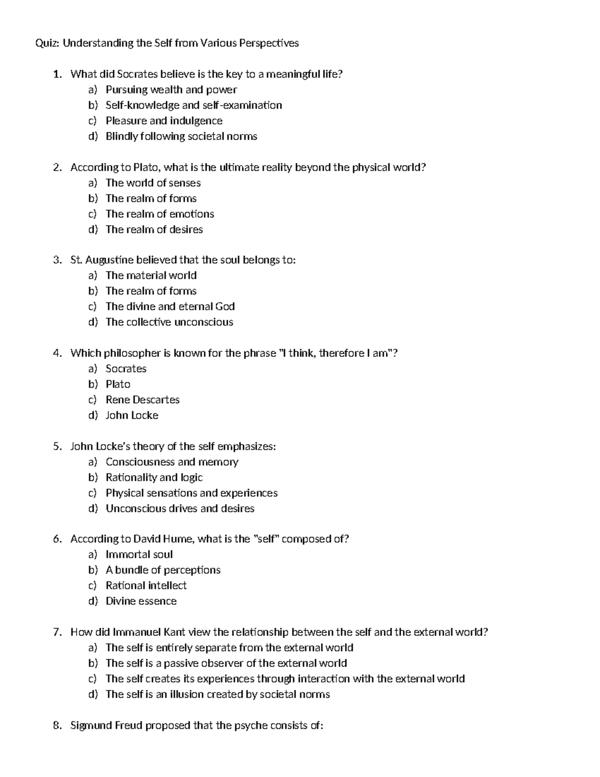 UTS practice quiz read module first Copy - Quiz: Understanding the Self ...