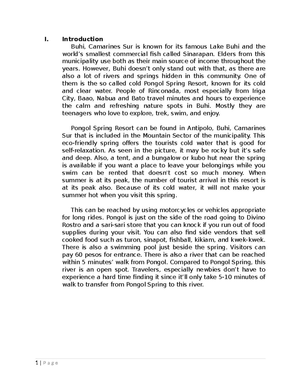 Macro - None. - I. Introduction Buhi, Camarines Sur is known for its ...