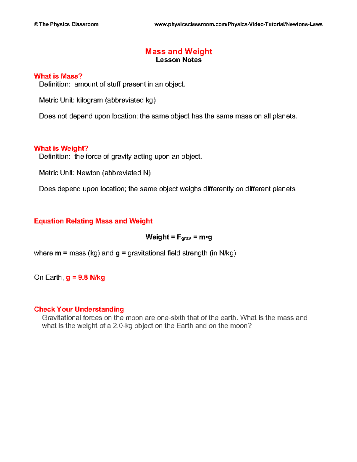 MVWLesson Notes - © The Physics Classroom physicsclassroom/Physics ...