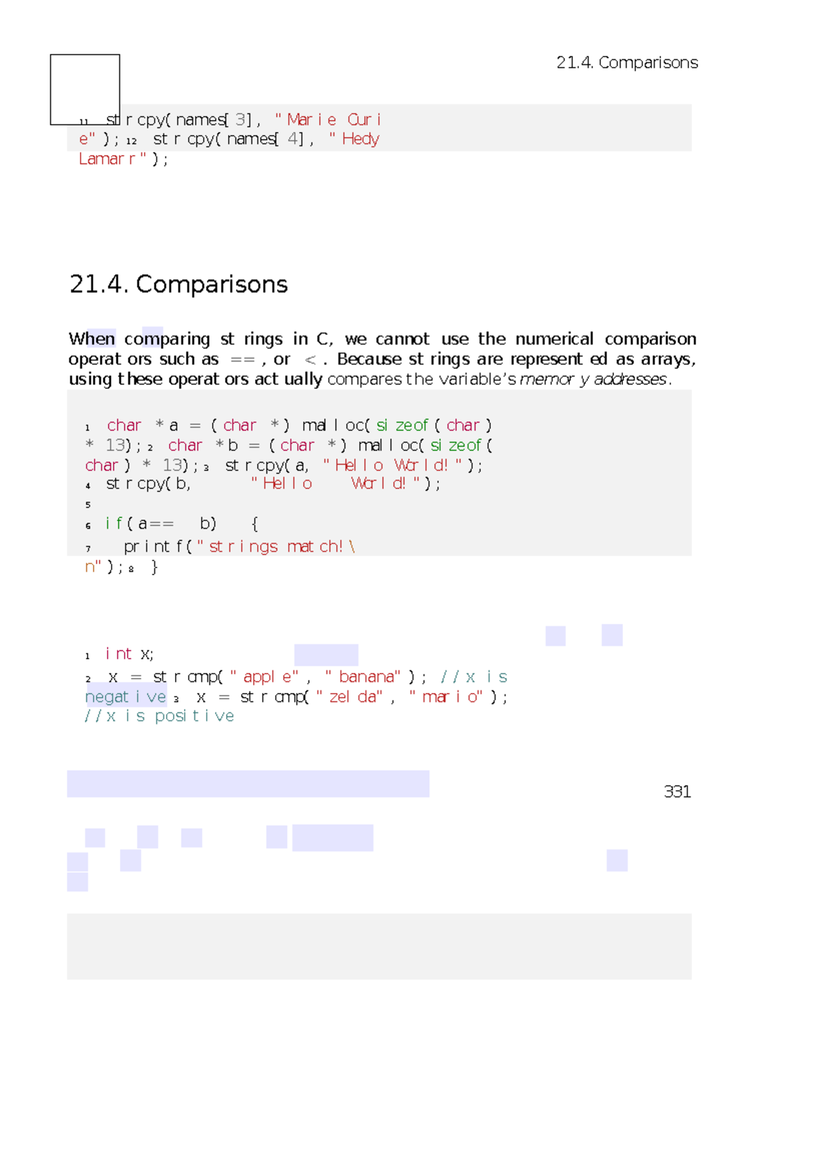 Cs115 intro to computer science(37) - Comparisons 11 st r cpy( names[ 3 ] , " Mar i e Cur i ...