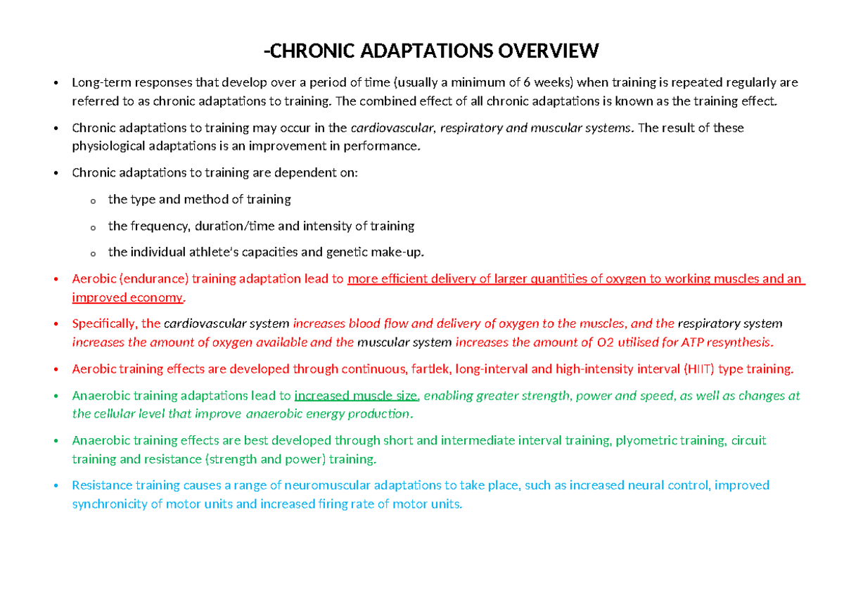Chronic Adaptations Overview -CHRONIC ADAPTATIONS OVERVIEW Long-term ...