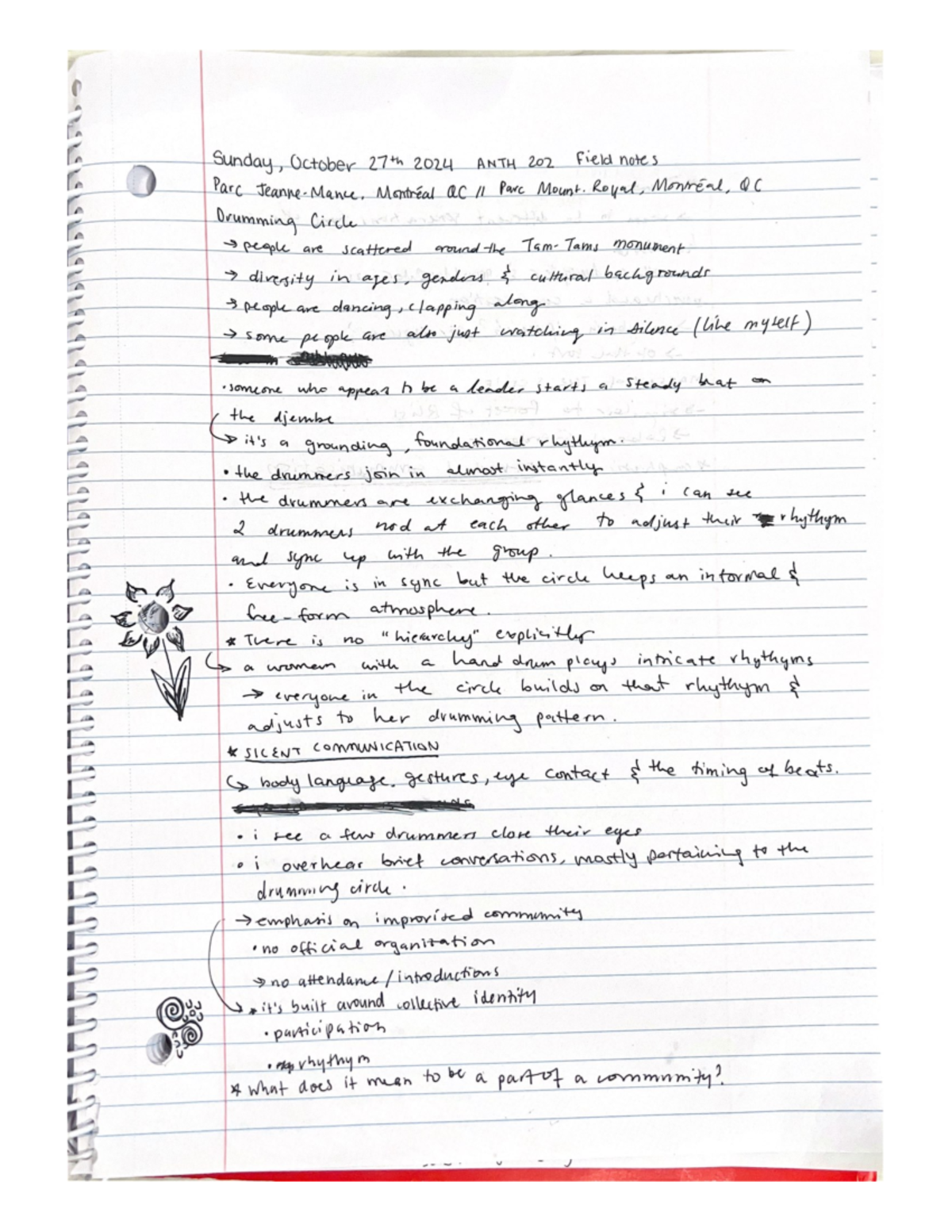 field notes for ethnography assignment - Sunday, October 27th 2024 ANTH ...