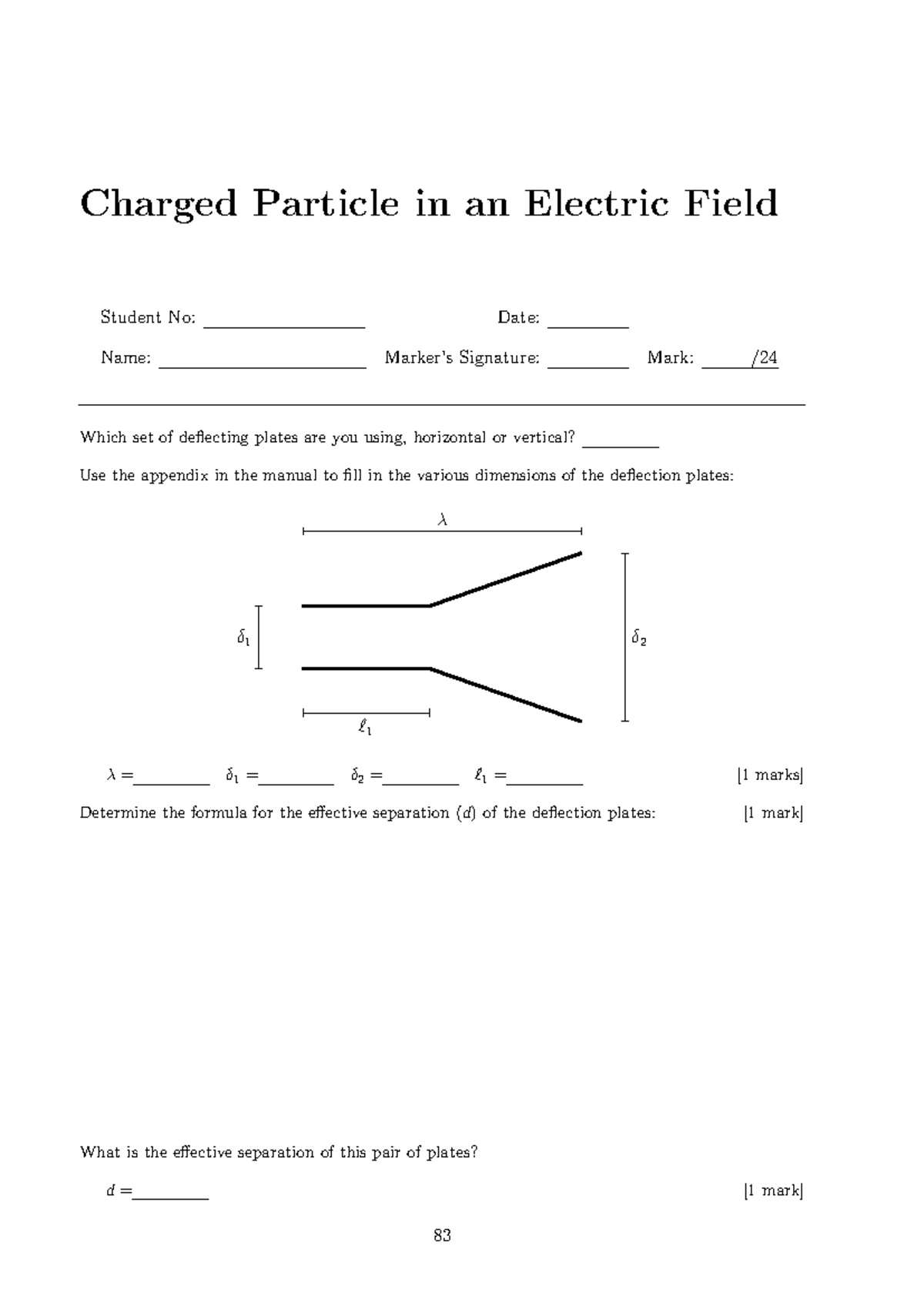 PHYS1001 Charged Particle In EField Worksheet - Charged Particle in an ...