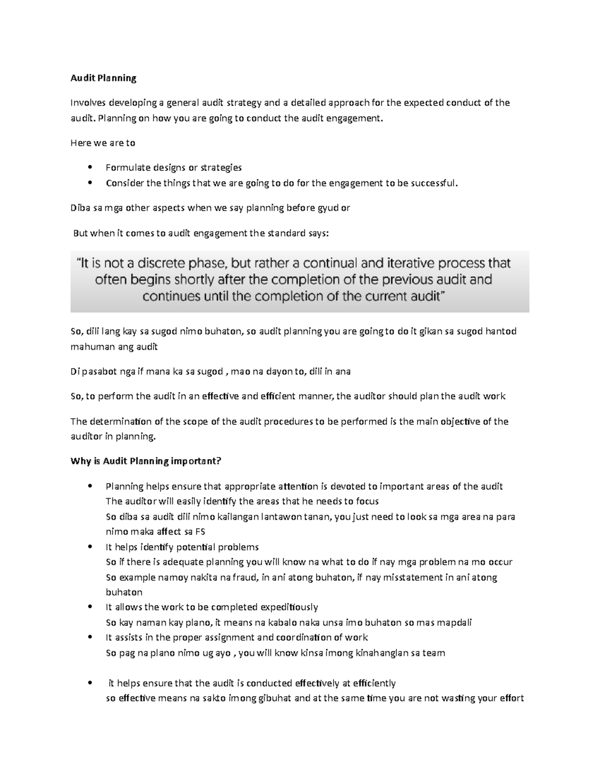 Audit planning report - Audit Planning Involves developing a general ...