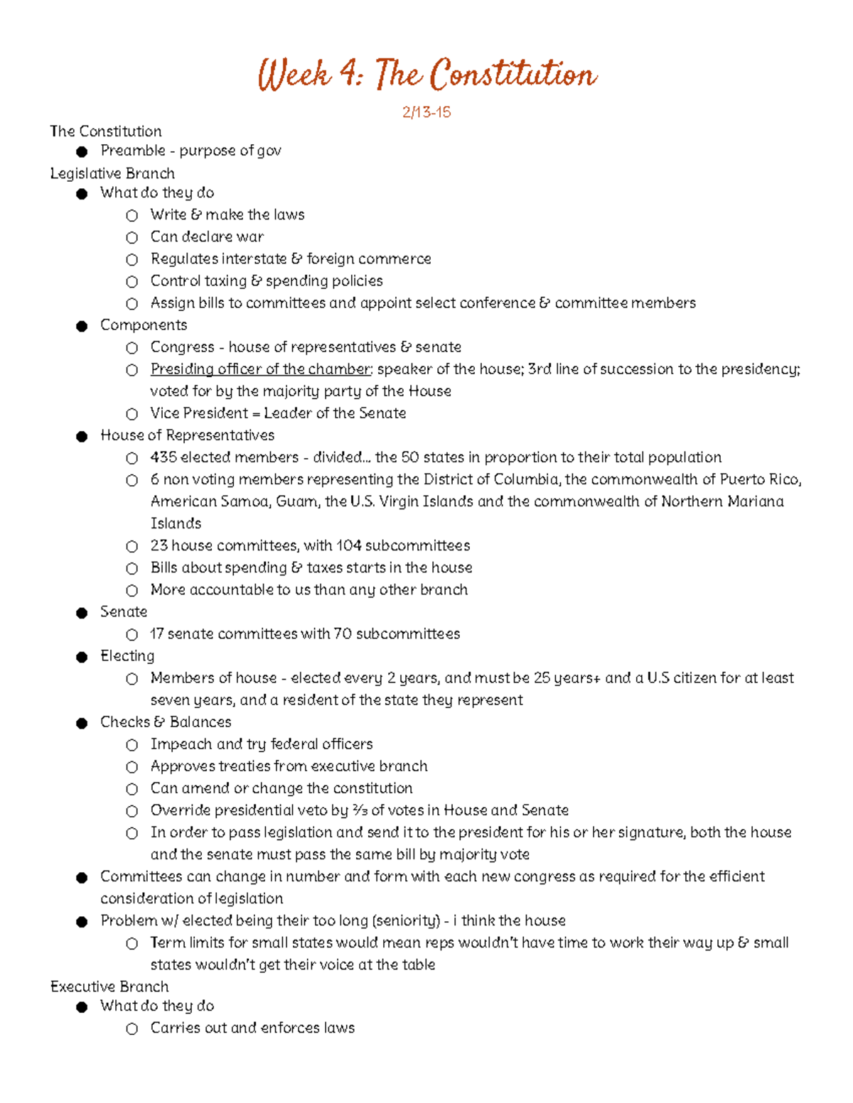Week 4 The Constitution - Week 4: The Constitution 2/13- The ...