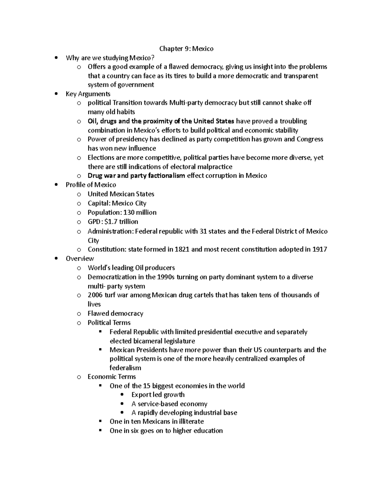 Chapter 9- Mexico - Textbook notes - Chapter 9: Mexico Why are we ...