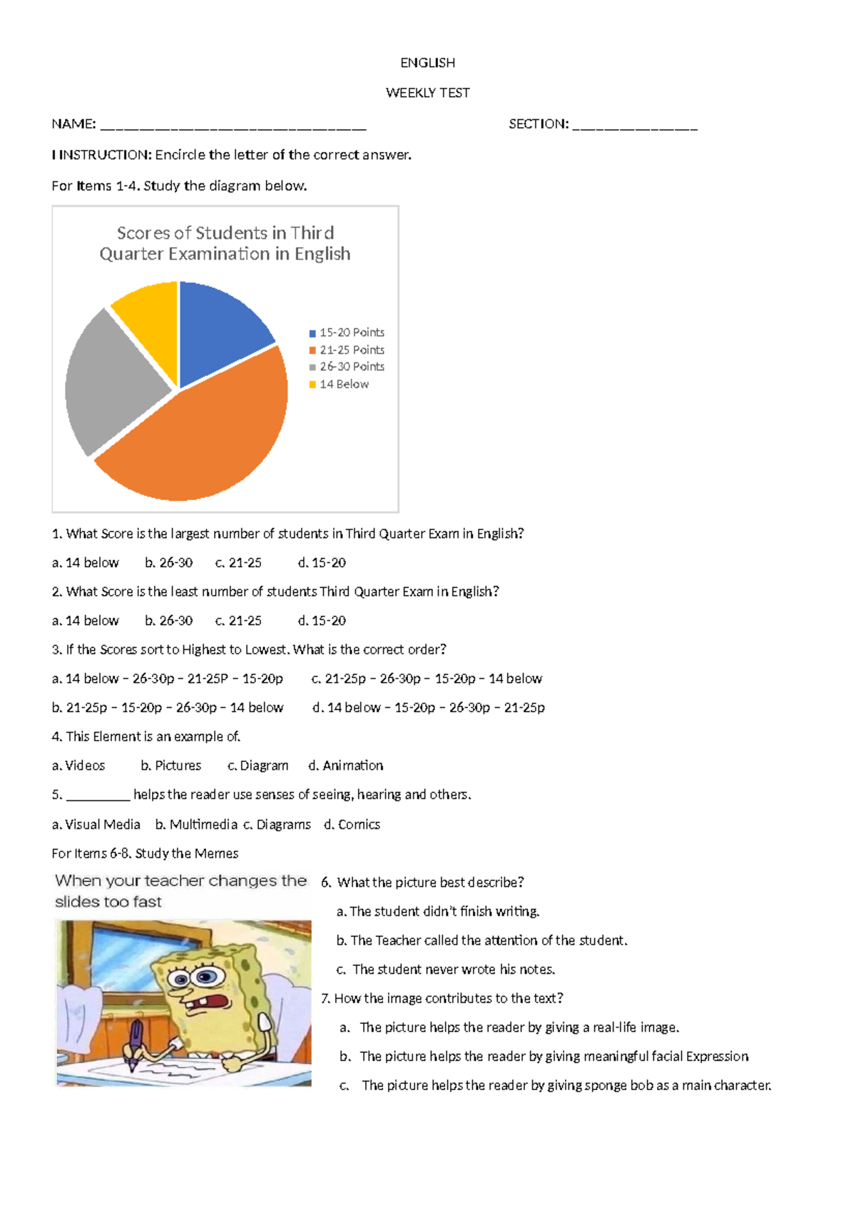 English Q4 W4 ST - ENGLISH WEEKLY TEST NAME ...