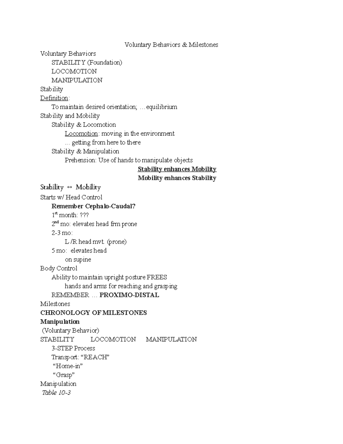 Motor development unit 3 - Voluntary Behaviors & Milestones Voluntary ...