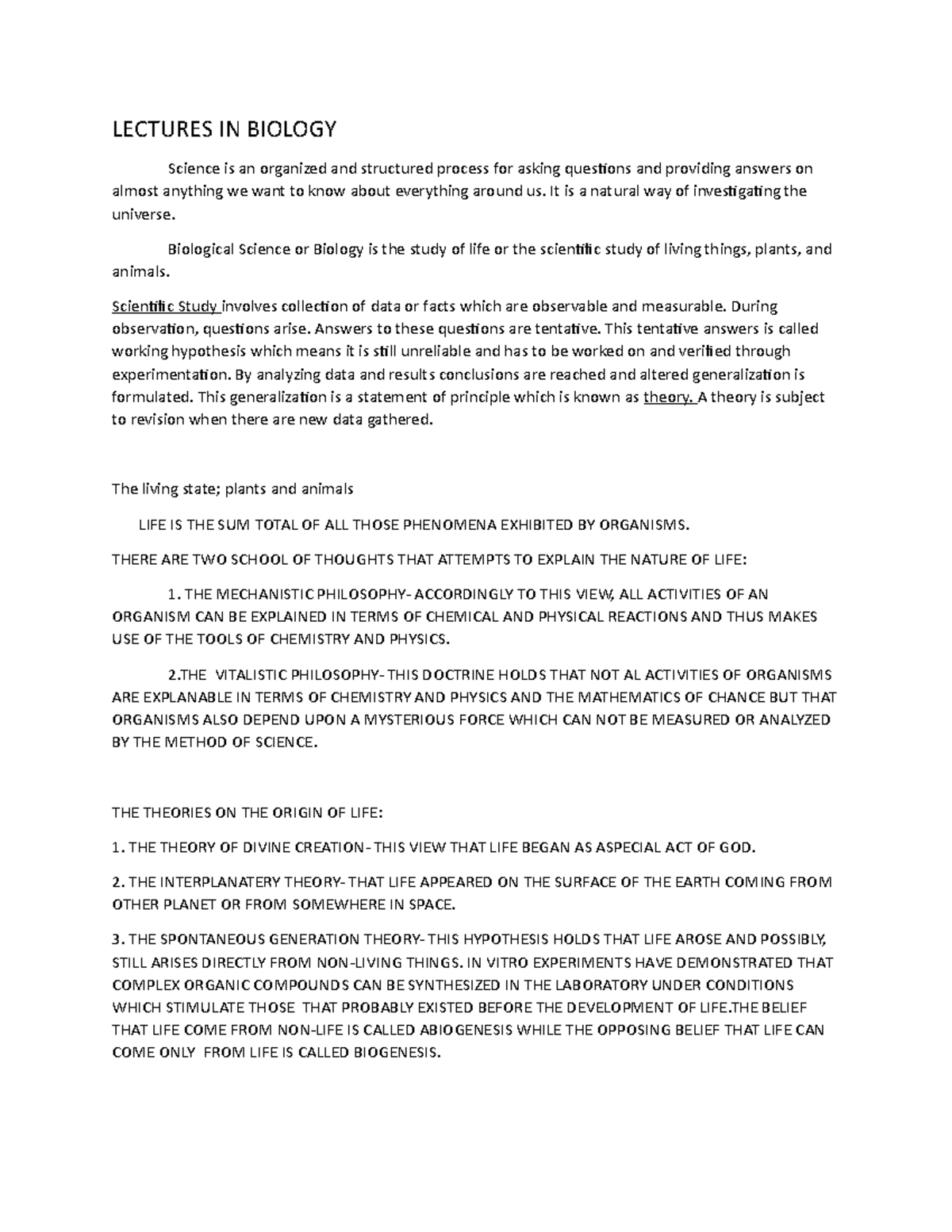 Lectures IN Biology - Lecture notes 5 - LECTURES IN BIOLOGY Science is ...