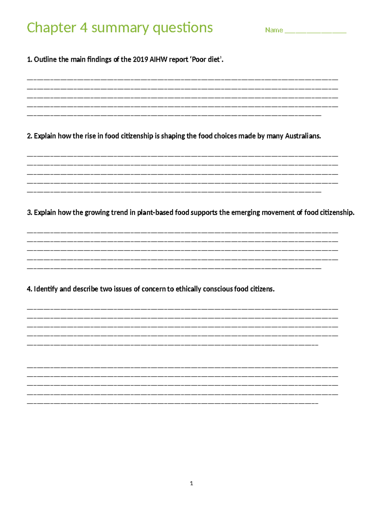 Chapter 4 text qurestions - Chapter 4 summary questions Name ...