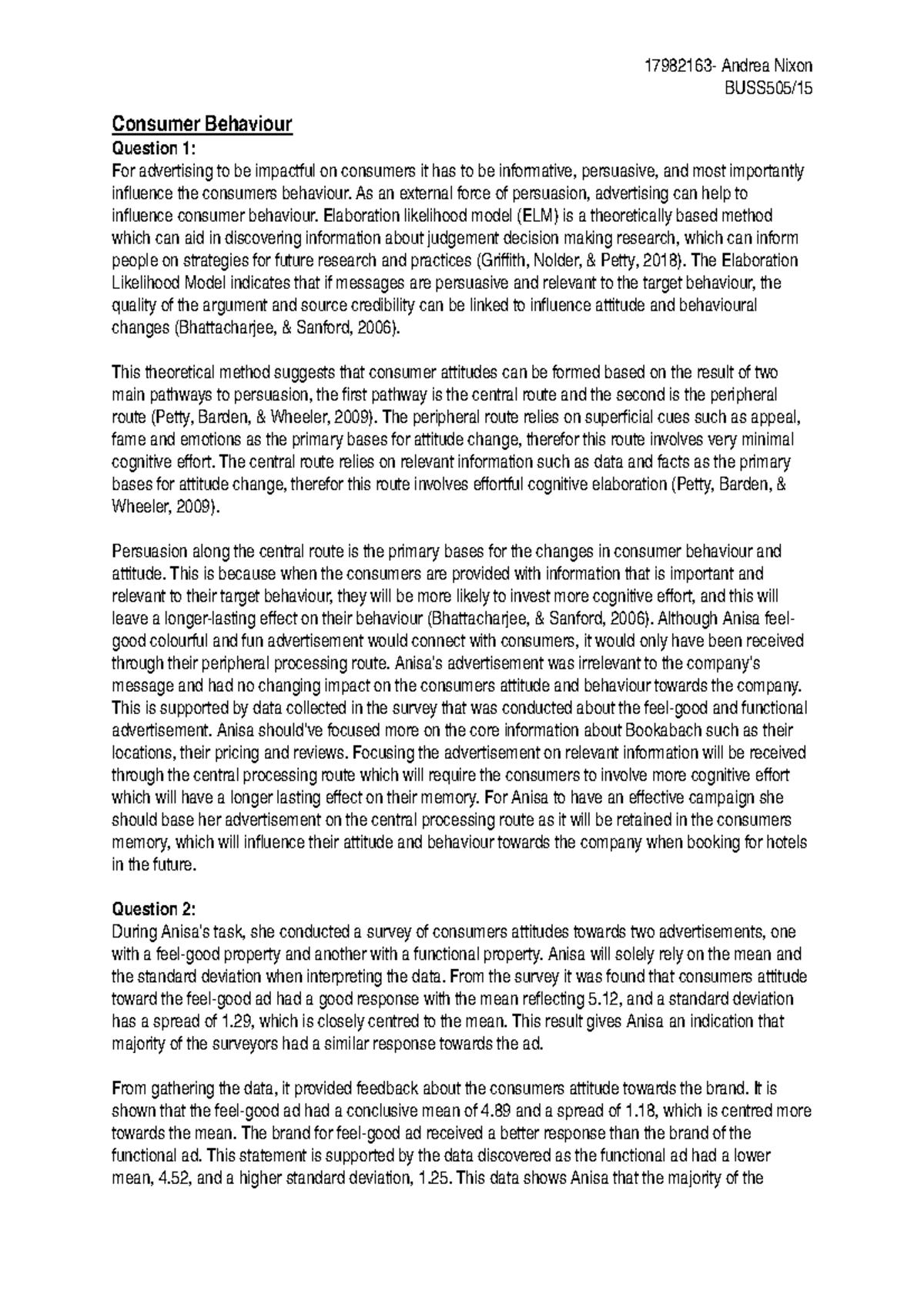 Consumer Behaviour - BUSS505/ Consumer Behaviour Question 1: For ...