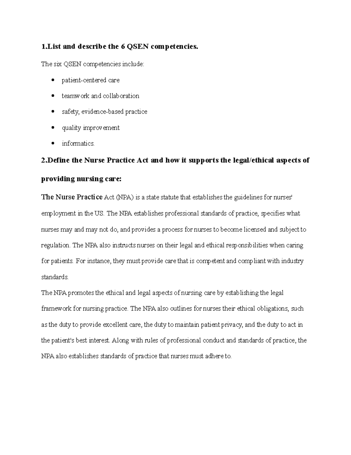 SIM - List and describe the 6 QSEN competencies. - 1 and describe the 6 ...