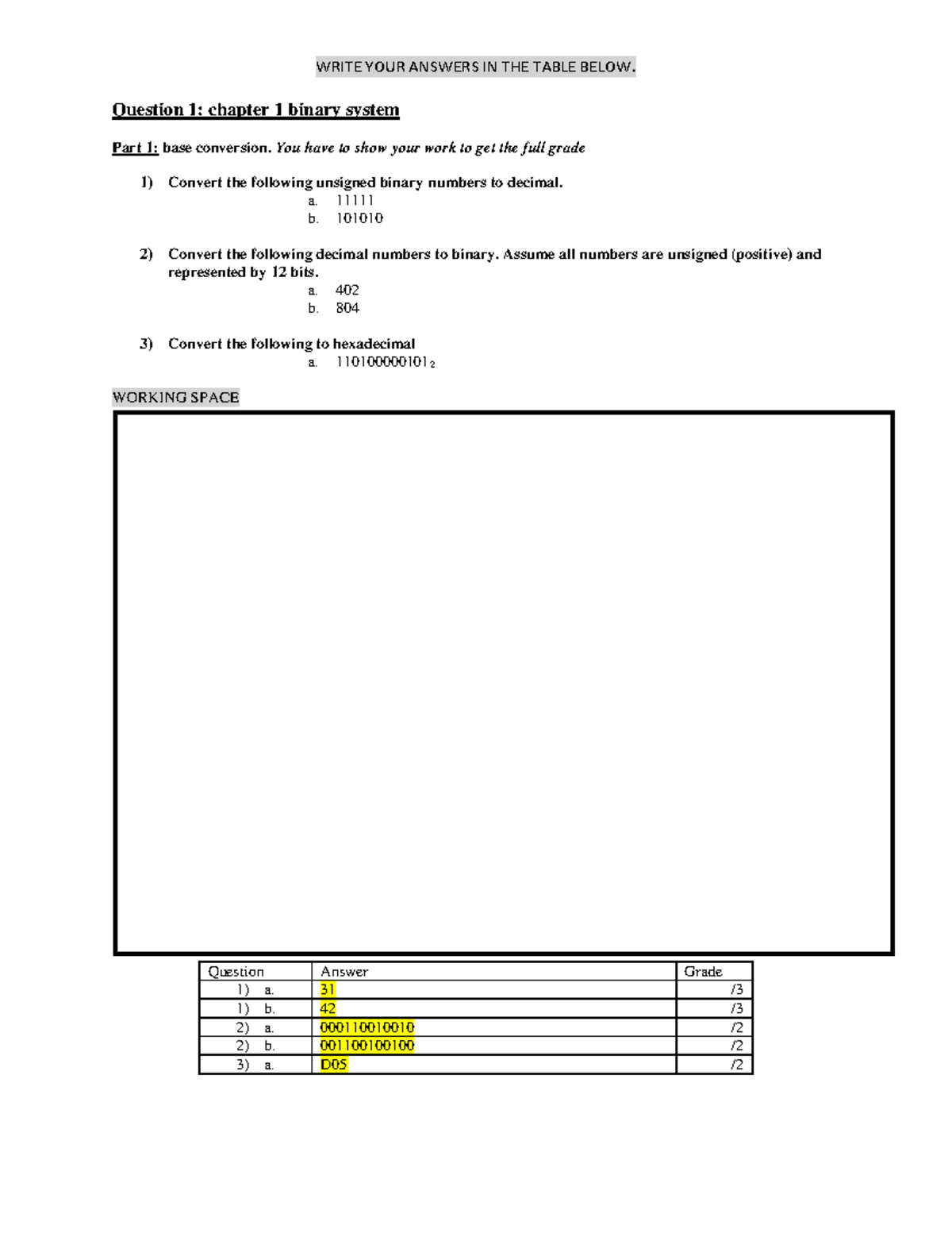 CENG250 Chapters 01 02 & 03 Exercises List Solution - Question 1: chapter 1 binary system Part 1 ...